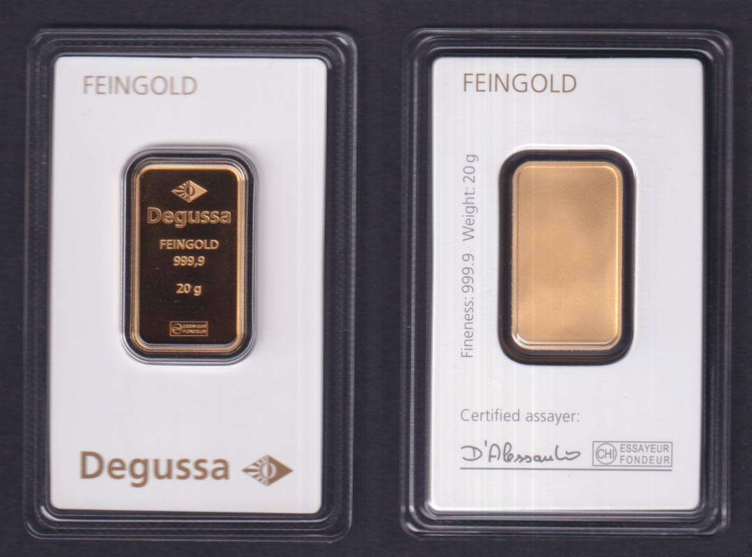 Goldbarren Degussa 20 Gramm im Blister · Philastudio Westerwald GmbH